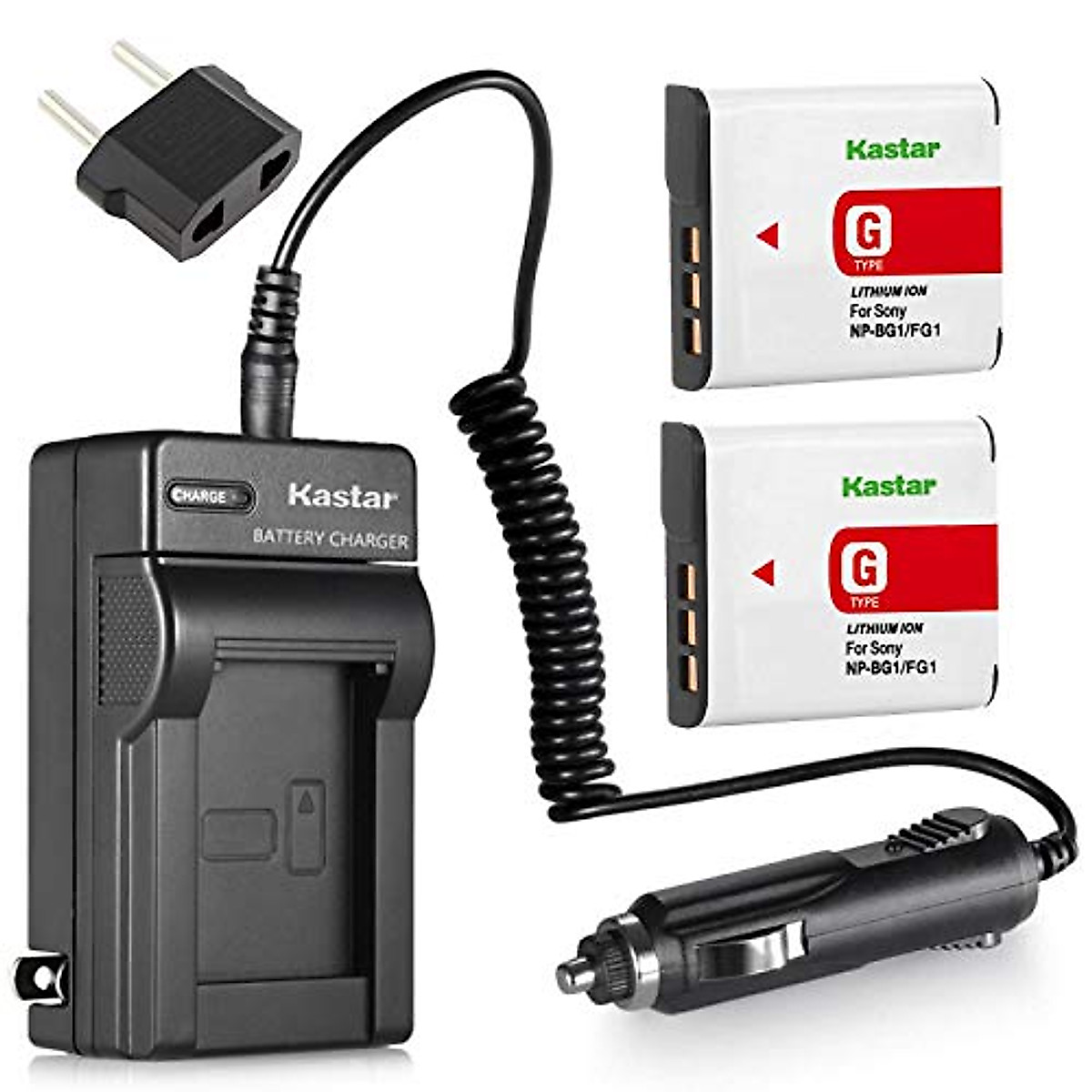 Kastar Battery (2-Pack) and Charger for Sony NP-BG1, NP-FG1 and Cyber-shot DSC-W120, W220, W150, DSC-H3, DSC-H7, DSC-H9, DSC-H10, DSC-H20, DSC-H50, DSC-H55, DSC-H70, DSC-HX5V, HX7V, HX9V, HX10V, HX30V