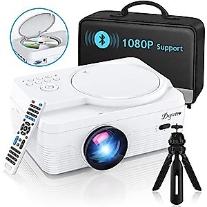 Full HD Bluetooth Projector Built in DVD Player, 8500LM 1080P Supported, Portable Mini DVD Projector for Outdoor Movies, 250" Home Theater, Compatible with iOS/Android/TV Stick/PS4/HDMI/USB/TF Card