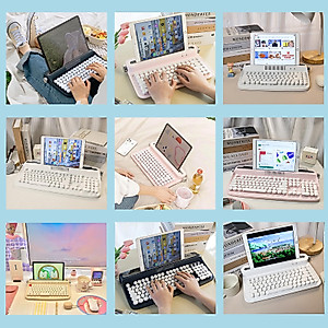 YUNZII ACTTO B303 Wireless Keyboard, Retro Bluetooth Aesthetic Typewriter Style Keyboard with Integrated Stand for Multi-Device (B303, Midnight)