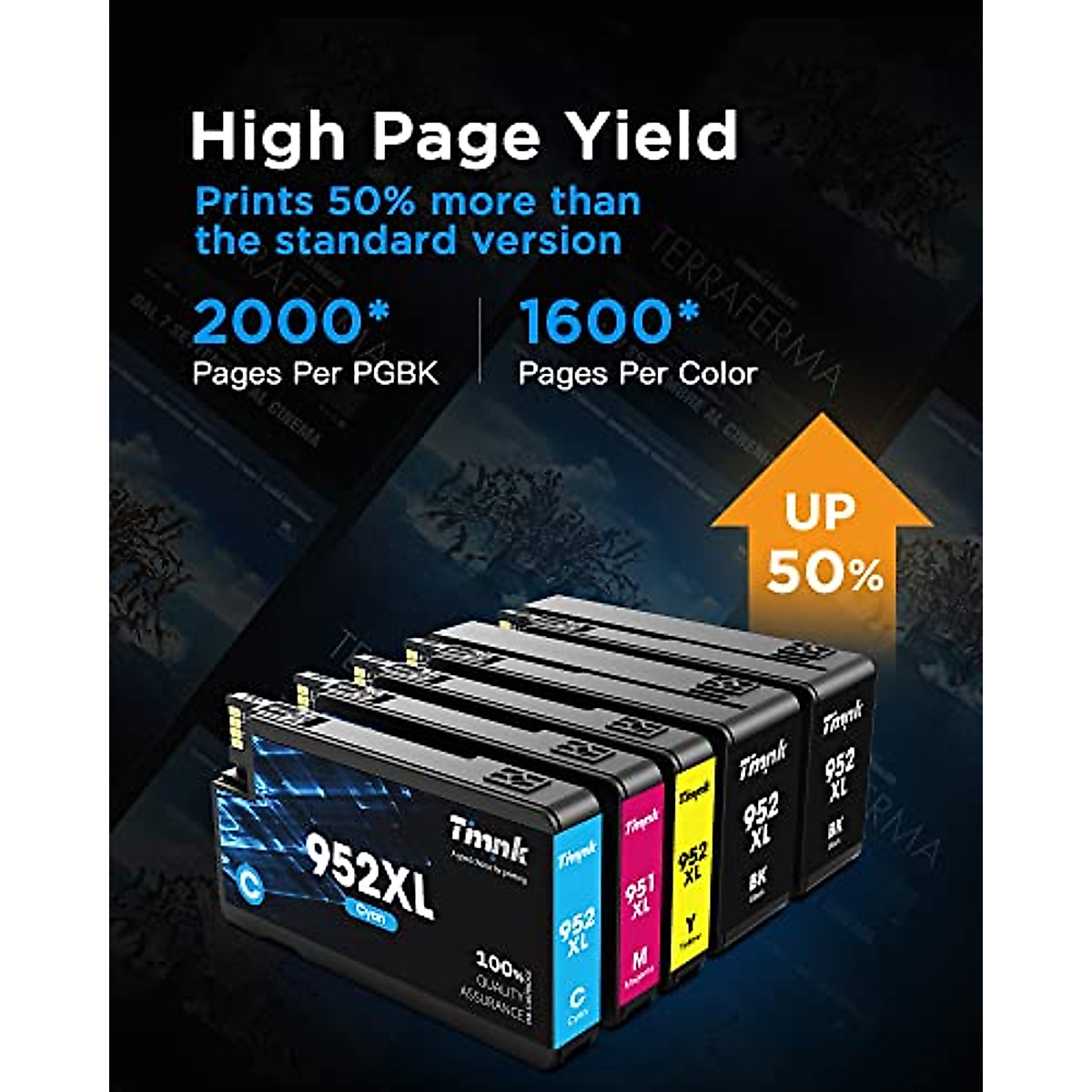 【5-Pack Larger Capacity】 952XL Ink Cartridges Replacement for Original HP 952 952 XL Ink Cartridges Combo Pack (2BK/C/M/Y), High-Yield, for OfficeJet Pro 8710 8720 7720 7740 8210 8702 8715 8725