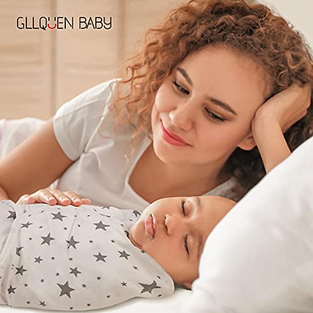 GLLQUEN BABY Organic Swaddle Blankets for Baby Boy Girl, Gray Elephant Star & Stripe, 3 Pack Wrap Set, Newborn Adjustable Swaddles Sleep Sack, 0-3 Months (Small/Medium)