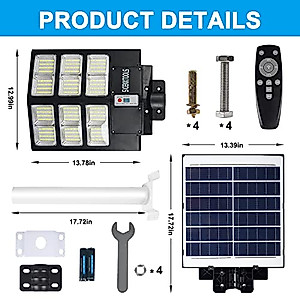 SICENXTOOLS 600W Solar Street Light Outdoor,Solar Light Outdoor Waterproof Commercial 6500K Dusk to Dawn Solar Outdoor Lights with Motion Sensor Solar Powered Security for Ball Court,Road,Yard