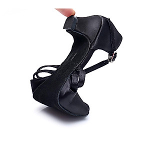 HROYL Women's Satin Latin Dance Shoes Low Heel Ballroom Salsa Tango Performance Dancing Shoes Model-WH-EG-XGG Black 9 B(M) US