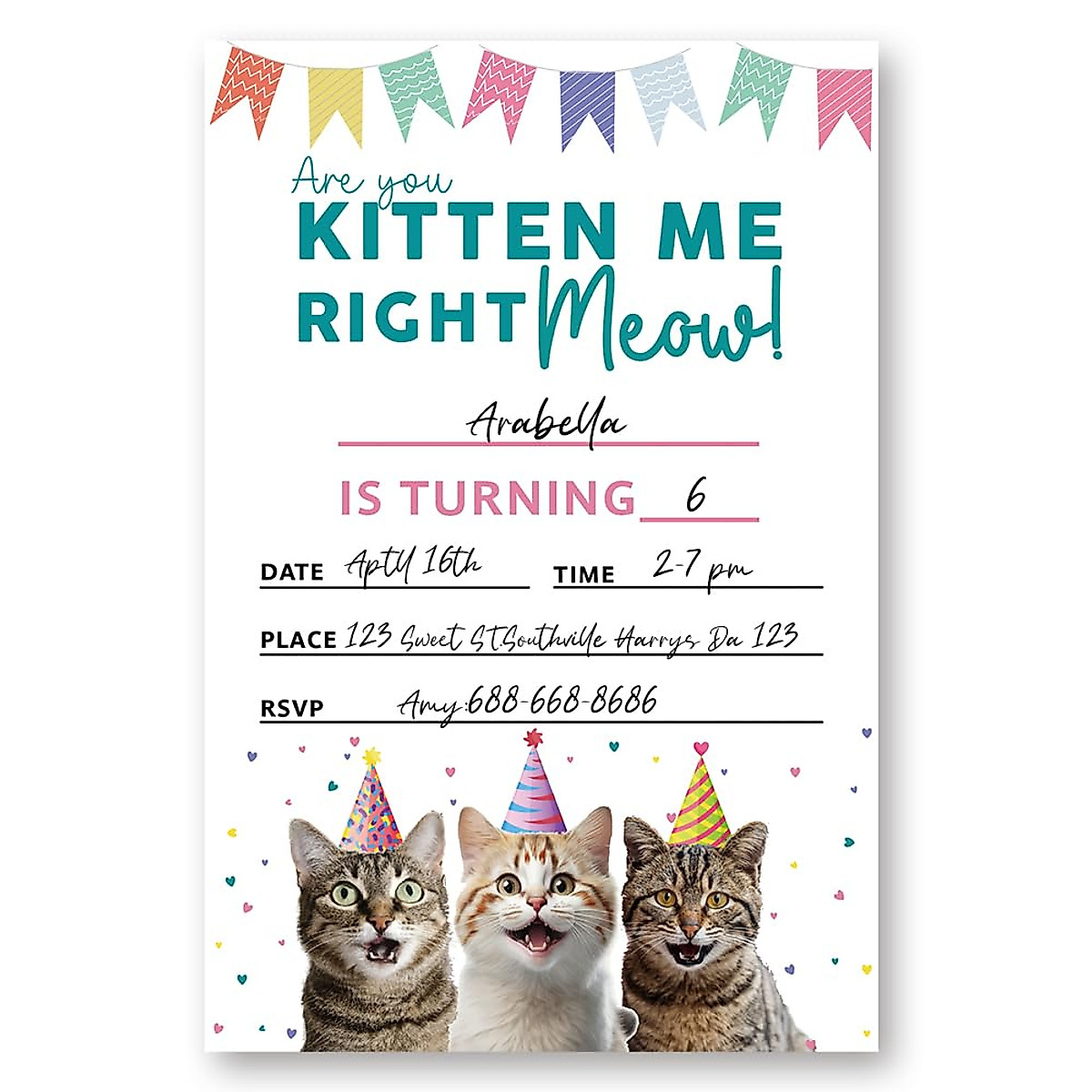 LoaHak Kitten Me Right Meow Birthday Party Invitations Card, Kitty Cat Party, Kitty Cat Birthday Invitation. (093)