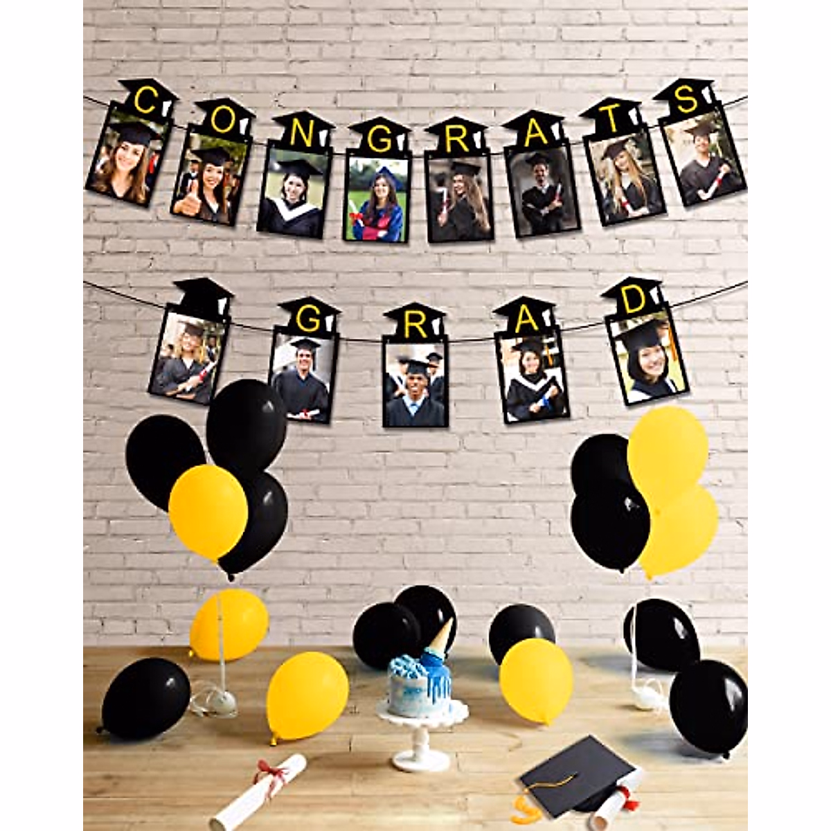 2 PCS 2022 Graduation Photo Banner Black Glittery Congrats Grad We are So Proud of You Garland Graduation Party Decorations Supplies