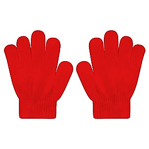 Uttpll Toddler Magic Mittens Kid Gloves Stretch Full Finger Solid Color Winter Protection Warm Knitted Gloves for Boys Girls Supplies Red One Size