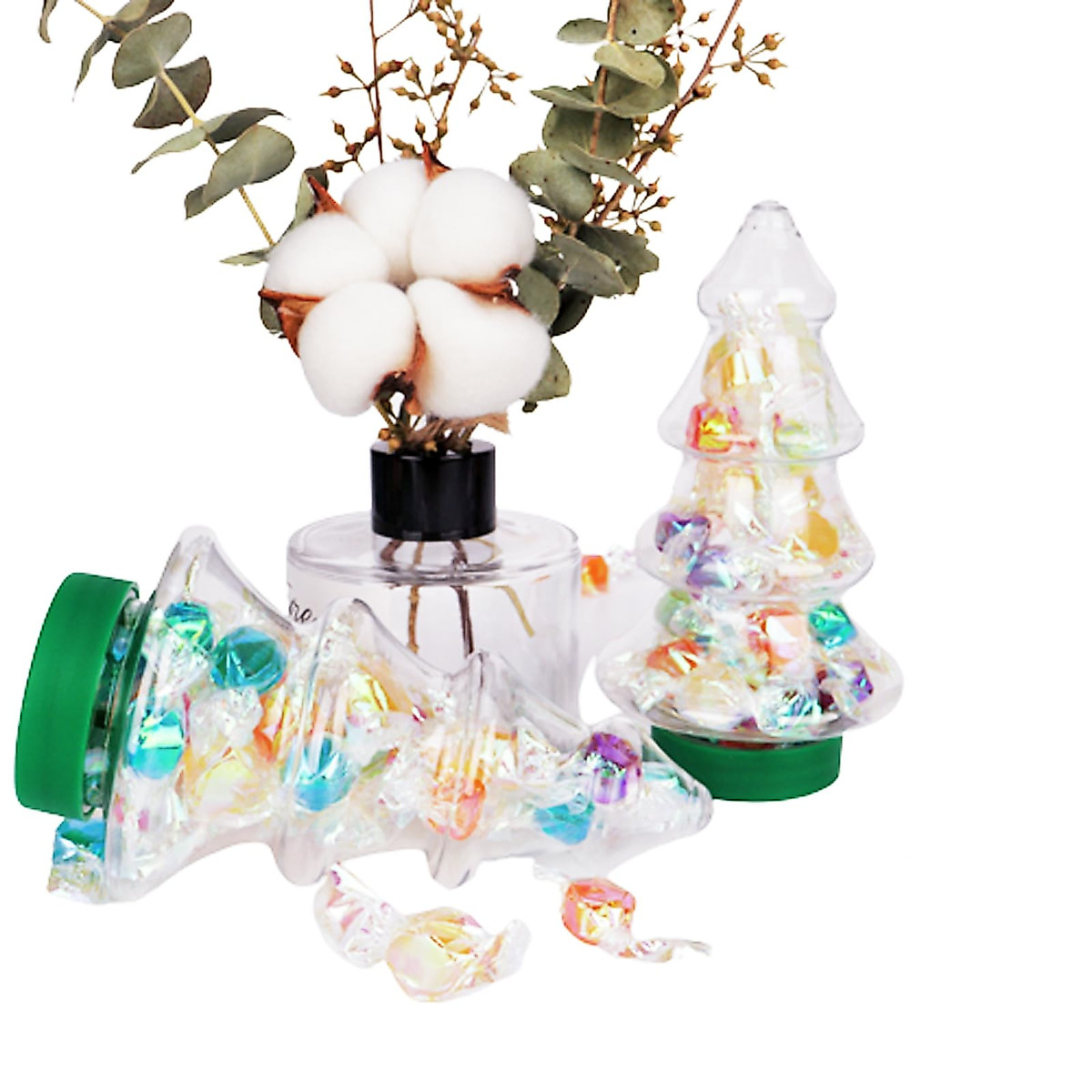 BinaryABC Christmas Tree Candy Jar,Xmas Tree Shape Cookie jars,Christmas Holiday Party Supplies,Christmas Plastic Fillable Ornaments,4Pcs