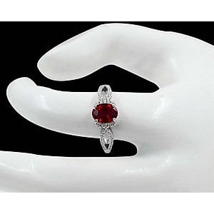 8X6 MM Natural Red Ruby Oval Cut Gemstone 925 Sterling Silver July Birthstone Solitaire Unisex Proposal Ring Love and Friendship Gift For Girlfriend (Rhodium Plated Silver, 8.5)