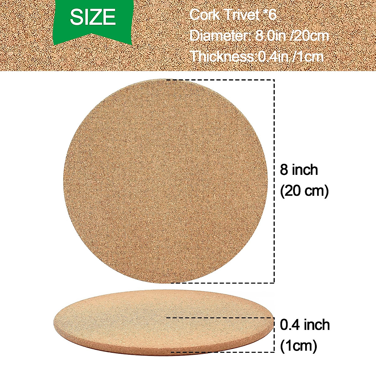 Cork Trivet, 4 Pack High Density Thick Cork Coasters Set for Hot Dishes, 8 Inch Heat Resistant Multifunctional Cork Trivets for Hot Dishes, Hot Pads for Kitchen, Table, Countertops