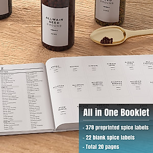 Neatsure 400 Minimalist Spice Labels, Preprinted Stickers Booklet, Black Text on White Waterproof Matte Backing, Herb Seasoning Spice Jars Rack Organization System