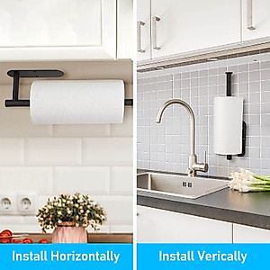 Paper Towel Holder - Under Cabinet Paper Towel Holder, Matte Black Paper Towel Holder Wall Mount for Kitchen, Stainless Steel Towel Roll Holder - Self-Adhesive or Drilling 