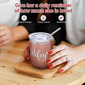 Anniversary Gi fts for Her| Wife, Wife Gift Set with Crystal Engraved Heart, 24K Gold Dipped Rose, Wine Tumbler, Wife Gifts for Anniversary & Birthday