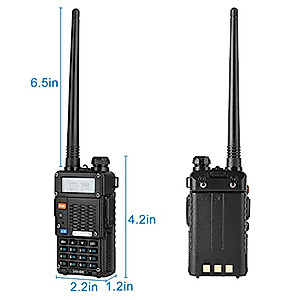 Ham Radio Walkie Talkie (UV-5R) UHF VHF Dual Band 2-Way Radio with Rechargeable Li-ion Battery Handheld Walkie Talkies Complete Set with Earpiece and Programming Cable (2 Pack)