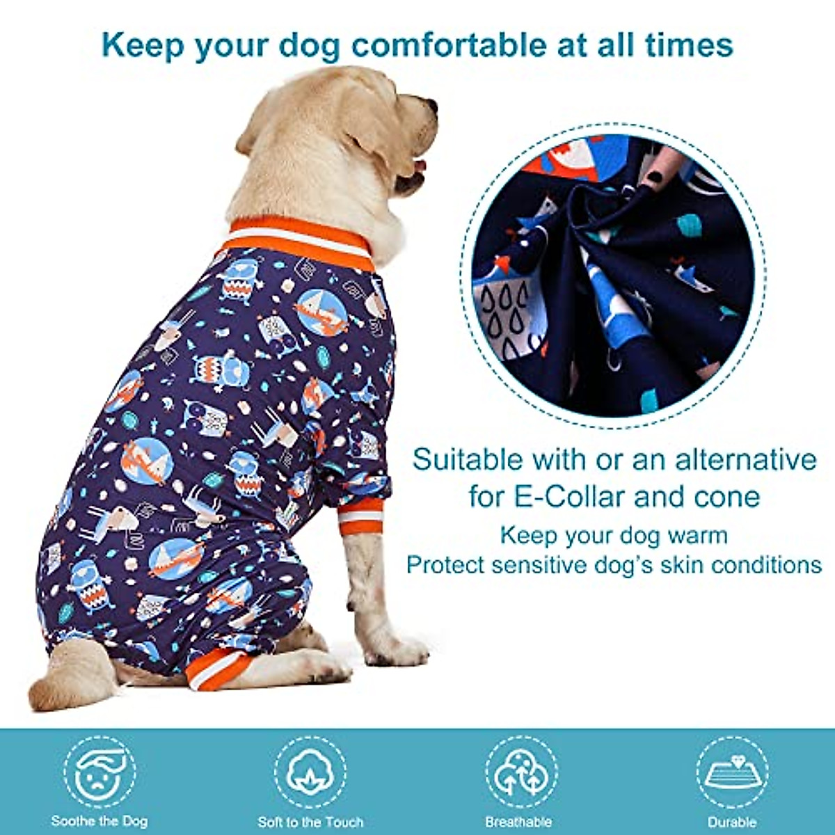 LovinPet Pet Clothes for Large Dogs: Nighthawk& Red Fox Steel Gray Print, Lightweight Stretchy Knit Pullover Pet Pajamas, Big Dog Onesie, Large Breed Dog Jammies, Pet PJ's /3XL