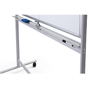 Displays2go 72 x 40 Double-Sided Magnetic White Board with Wheels - Silver (WHBMOB7240)