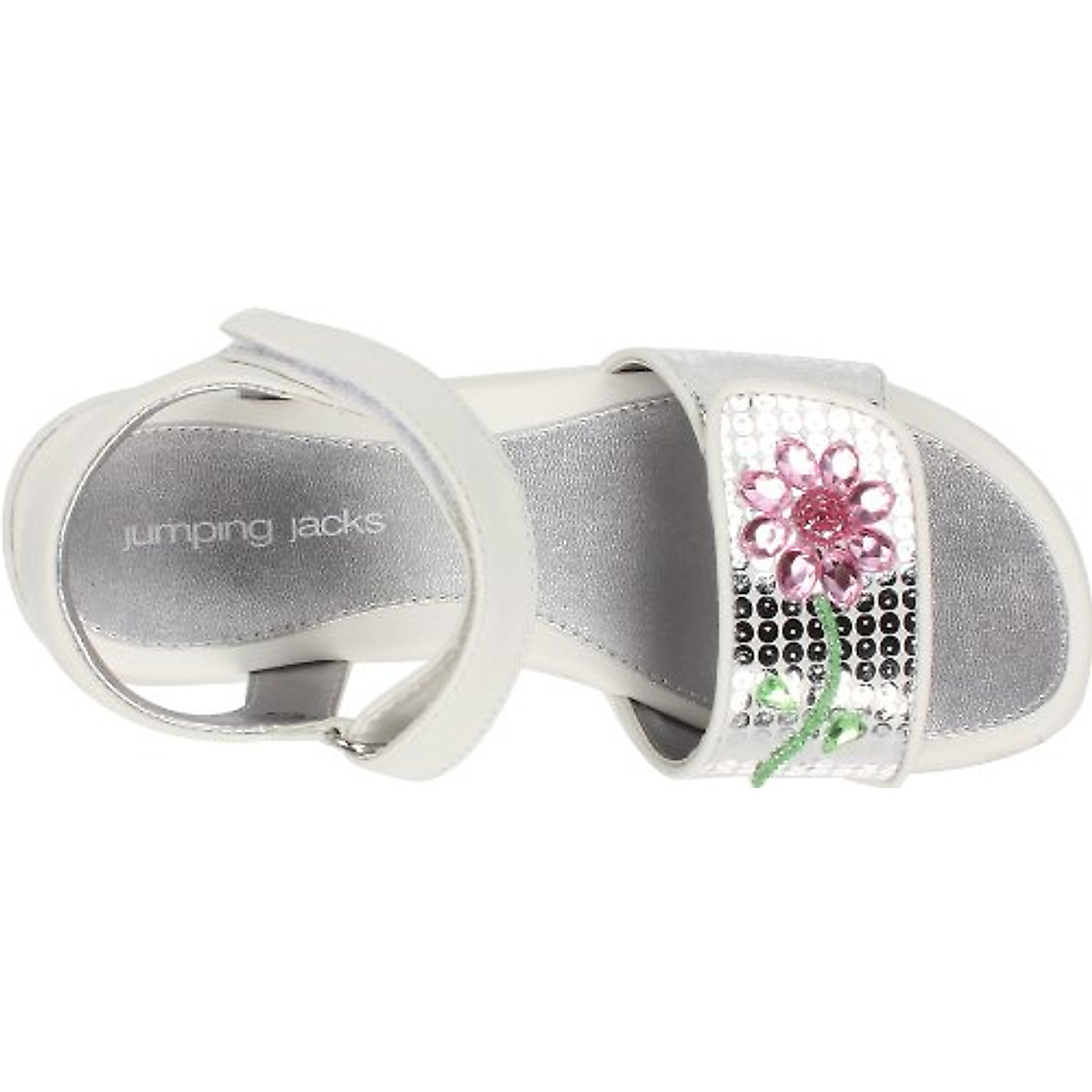 Jumping Jacks Dazzle Ankle-Strap Sandal (Toddler/Little Kid/Big Kid),White/Silver Trim,9 M US Toddler