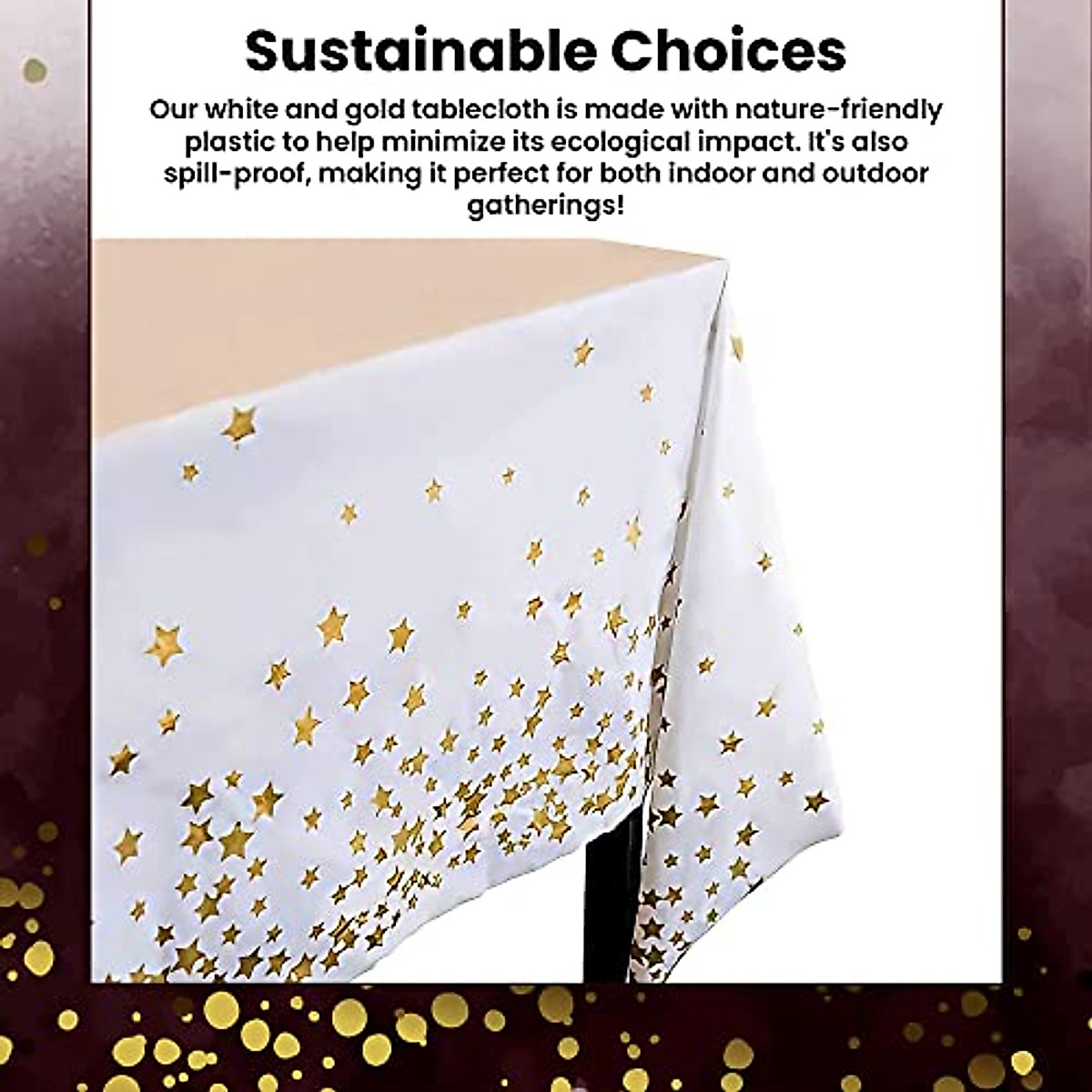 Plastic Gold Star Tablecloth Roll 54" x 98 ft Round Rectangle Square Tables Picnic Camping Party Table Cloths Disposable Tablecloths for Parties Birthdays Weddings Twinkle Little Stars Tables Cover