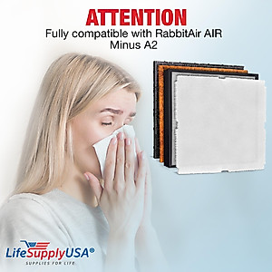 LifeSupplyUSA Set of 4 Replacement Filter Kit Compatible with RabbitAir Air MinusA2 SPA-700A & SPA-780A Air Units (Pre-Filter, Carbon, HEPA, and Odor remover)