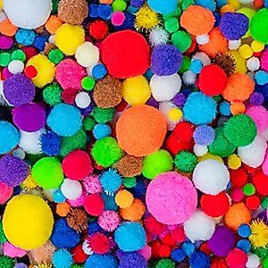 Adeweave 1000 Assorted Craft pom poms – Multicolor Bulk pom poms Arts and Crafts, Pompoms for Crafts in Assorted Size- Soft and Fluffy Puff Balls, Large Colored Cotton Balls for Home and School