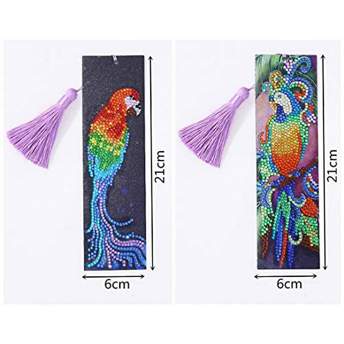 Parrot Diamond Painting Bookmark - pigpigboss 2 Sets Bookmark Diamond Painting Kit Bookmark Diamond Painting with Tassel Parrot Diamond Dots Arts Crafts Kit Bookmark for Adult Kids (21 x 6 cm)