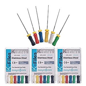 SNAWOP Dental Root Canal Files 3 Packs Stainless Steel Hand Use Endodontic K-Files 25MM Multi Size (#15-40)