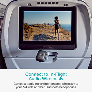 MEE audio Connect Air in-Flight Bluetooth Wireless Audio Transmitter Adapter for up to 2 AirPods/Other Headphones; Works with All 3.5mm Aux Jacks on Airplanes, Gym Equipment, TVs, & Gaming Consoles