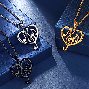 beautlace Women's Musical Note Necklace Silver Plated Love Heart Treble Clef Music Note Pendant Jewelry Gifts for Music Lover KP0057W