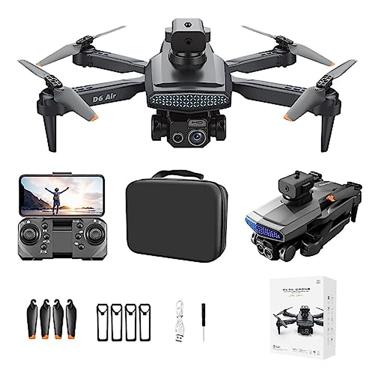 Drone with Camera, Drone With 4K HD Fpv Camera Remote Control Toys Gifts For Boys Girls, Toy Easy to Play, With Altitude Hold Headless Mode One Key Start Speed, 3D Flip (Black)