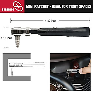 STREBITO Mini Ratchet Set 12-Piece 1/4 Ratchet Right Angle Screwdriver Set Small Ratcheting Wrench 90 Degree Offset Screwdriver High Torque Low Profile Ratchet Angled Screwdriver For Tight Spaces