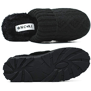 ONCAI Women’s-House-Slippers-Winter-Slipper-for-Women Knitted Fleece Memory Foam Slip-on Cozy Warm Outdoor Lady Fur Lined Garden Home Slippers Black