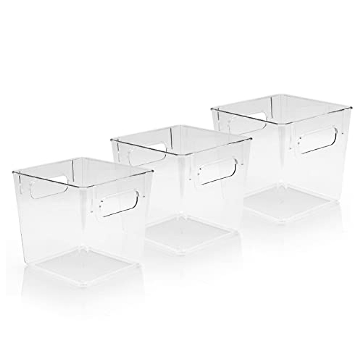 Brookstone BKH6252 [3 Pack] Clear Plastic Storage Bins, Closet and Accessories Organizer, Kitchen/Pantry/Refrigerator & Freezer Food Container, Under Sink Cleaning Supplies Basket [BPA Free], Acrylic