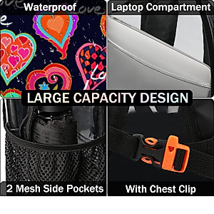 TropicalLife Colorful Valentines Heart Men Women Transparent Backpack Heavy Duty PVC Boys Girls Clear Backpack for School, College, Workplace, Travel