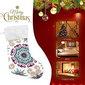 Kigai Christmas Stockings Bohemian Ceramic Style Large Candy Stockings Stuffers Kids Cute Xmas Sock Decorations 1PC for Home Holiday Party 12" x18"