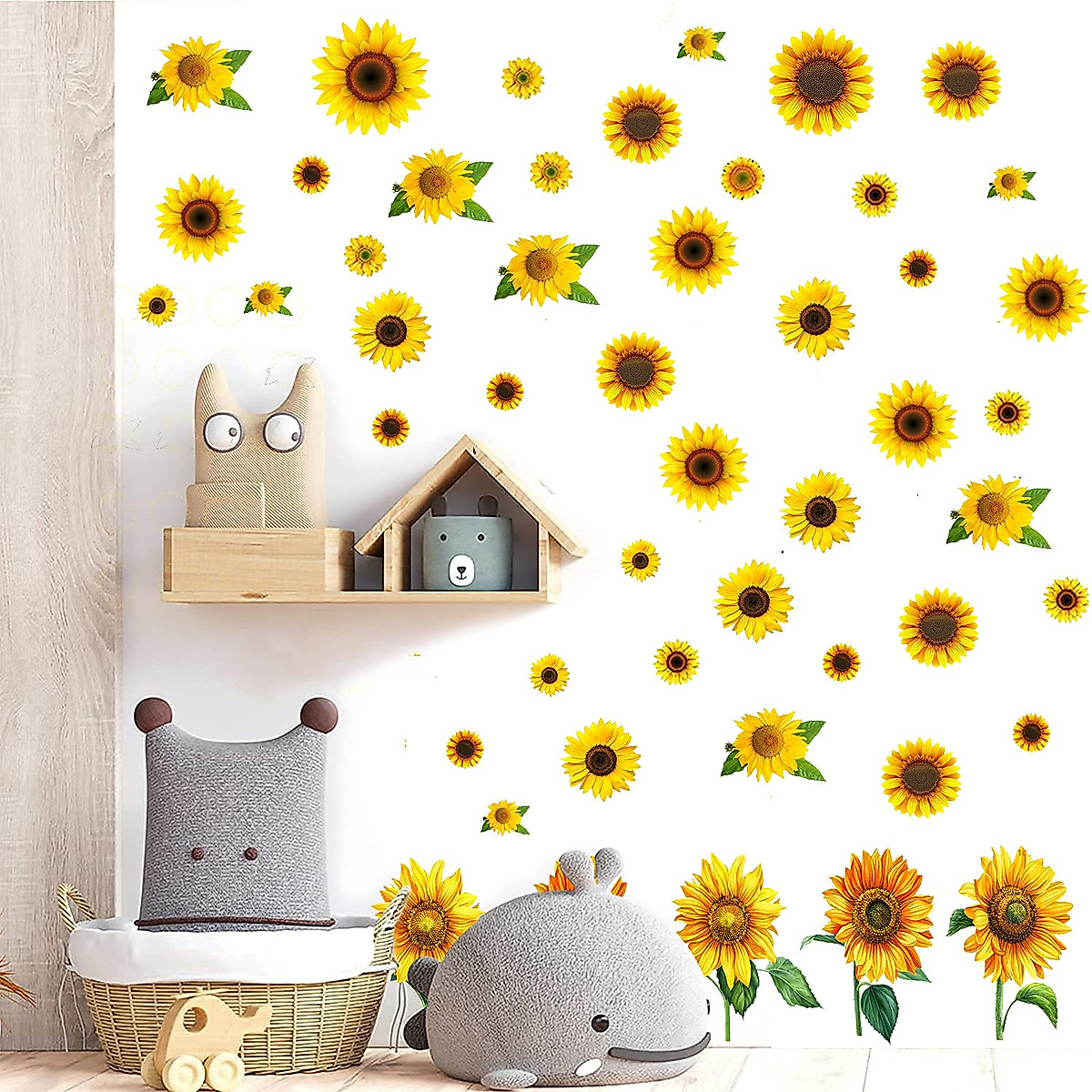 ETDTech Sunflower Wall Stickers Decals with 3D Butterfly, Yellow Flower for Kitchen Bedroom Nursery Children Room Living Room Waterproof Removable, 11.6inchx9.8inchx0.5inch
