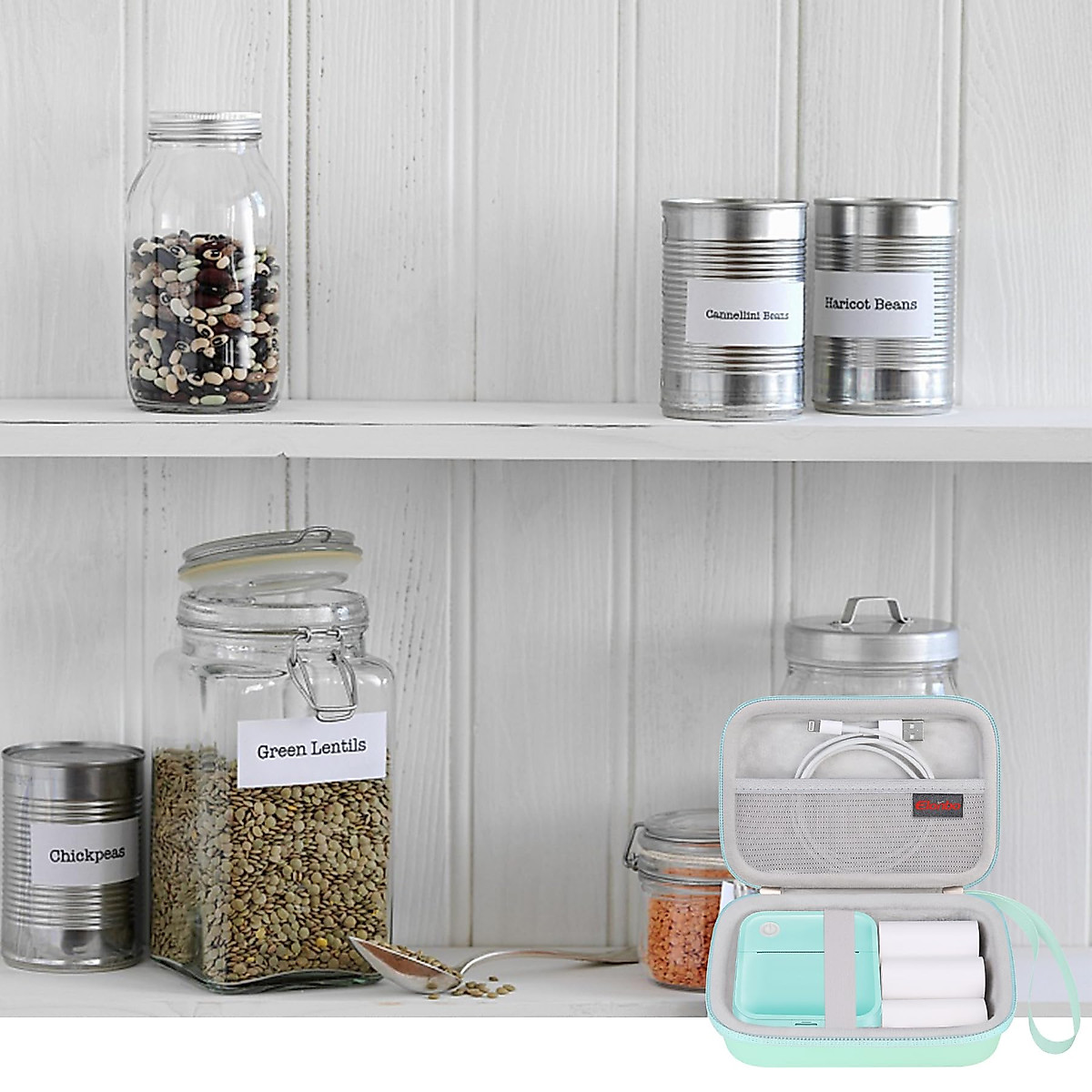 Elonbo Carrying Case for INVISEN Label Maker Machine, Mini Label Printer Portable Thermal Printer Travel Bag, Sticker Printer Storage Holder, Mesh Pocket Fits Label Paper Tape, Green