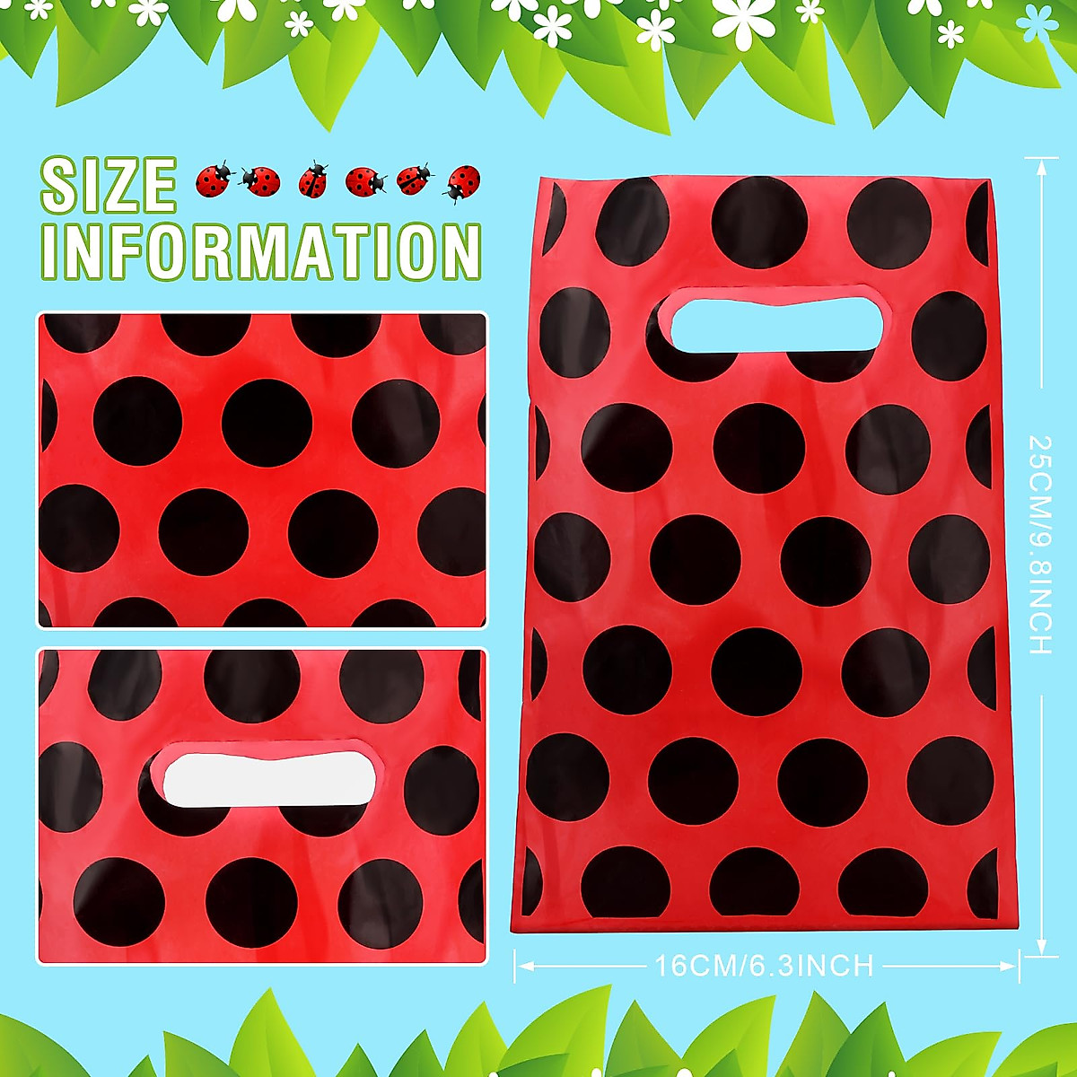 100 Pcs Ladybug Birthday Party Favor Bags Ladybug Plastic Candy Bags Ladybug Red Black Polka Dot Gift Bags Ladybug Party Supplies for Ladybug Theme Party Wedding Birthday Party Baby Shower Decorations
