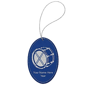 LaserGram Faux Leather Christmas Ornament, Bass Drum, Personalized Engraving Included (Dark Blue, Oval)