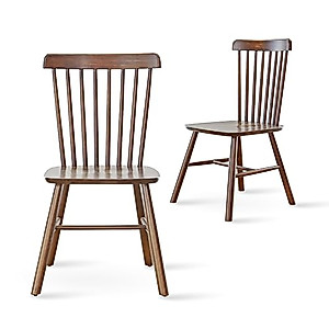 Livinia Aslan Malaysian Oak Dining Chair Set of Two, Country Farmhouse High Spindle Back Wooden Side Chairs (Walnut)
