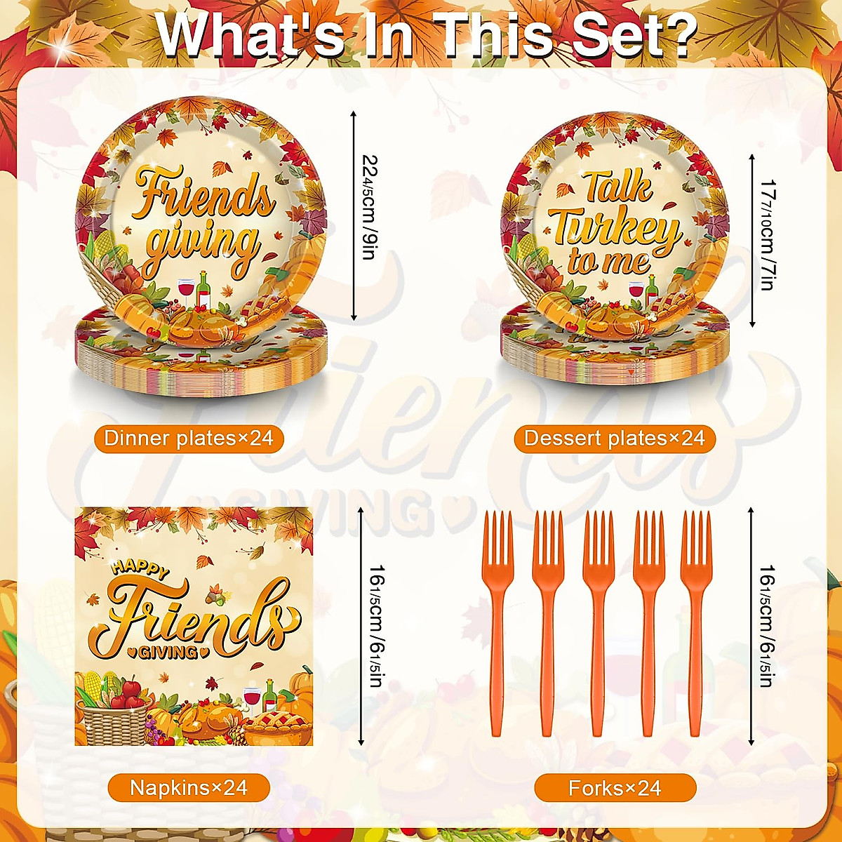 99 Pcs Friendsgiving Party Decorations, Friendsgiving Decorations Tableware Set Includes Happy Friendsgiving Banner, Friendsgiving Tablecloth, Friendsgiving Plates And Napkins Sets for 24 Guests