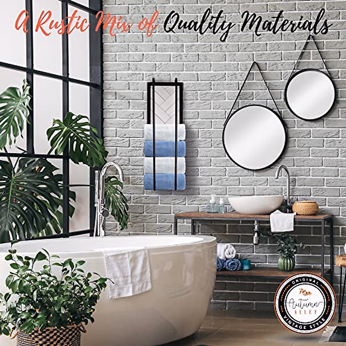 Autumn Alley Decorative Modern Farmhouse Bathroom Towel Rack Holder, Wall Mount – Rustic Bathroom Accessories – Black and White Farmhouse Bathroom Decor – Striking Shiplap Design