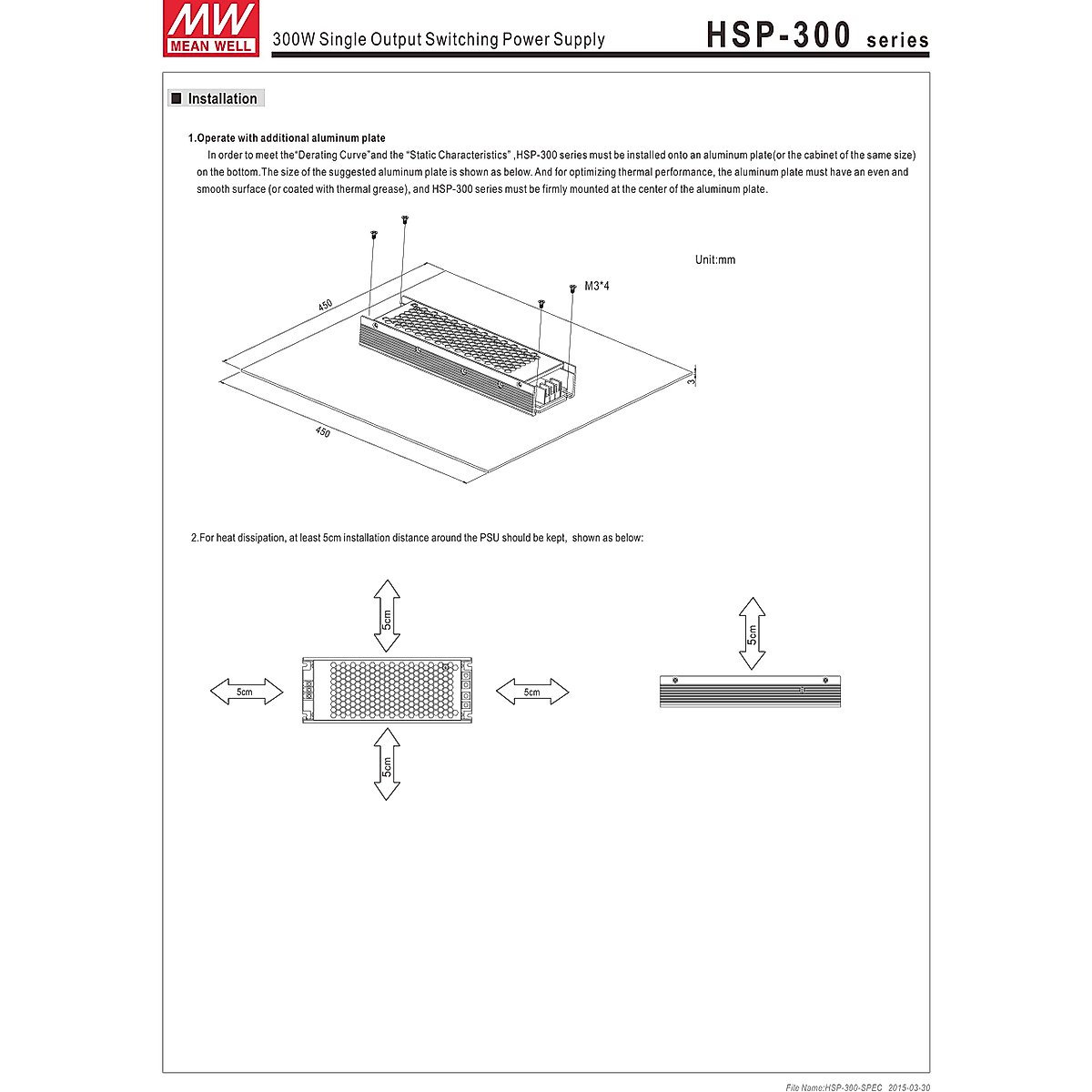 MEAN WELL HSP-300-5 5V 60A 300W Single Output with PFC Function LED Sign Panel
