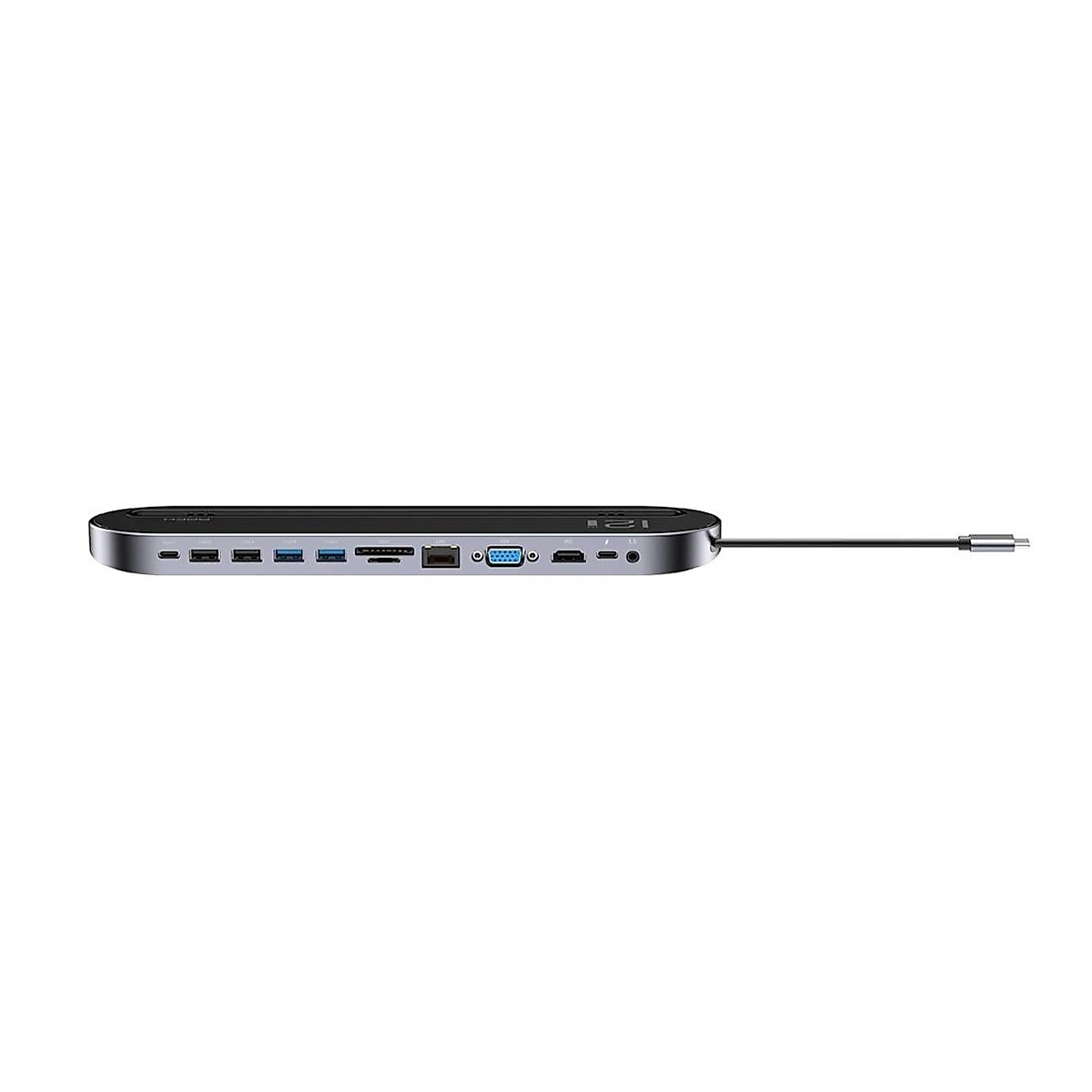 USB Hub Portable USB Hub RCB0724 12 in 1 3 USB-C/Type-C + 2 USB 2.0 + 2 USB 3.0 + RJ45 Gigabit Ethernet Port + VGA + HDMI Multi-Function HUB Laptop Stand Base with SD/TF Card Slot & 3.5mm Jack