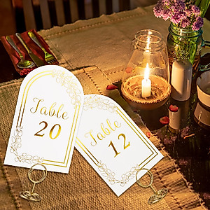 Wedding Table Numbers 1-20, 20 White Gold Table Number Cards with 20 Gold Table Number Holders, 1 Set of 20 Table Numbers for Wedding Reception(Card and Holder)