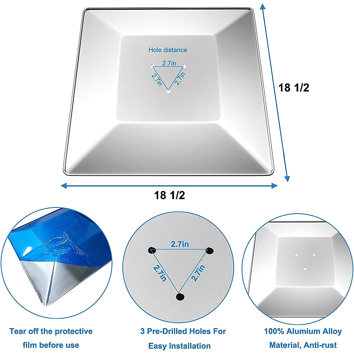 Top Hill Upgtaded Aluminum Patio Heater Reflector Shield (Square), 4 Sided Outdoor Heater Replacement Parts w/3 Pre-Drilled Holes, Universal Propane Patio Heater Parts for Energy Saving(18.5” x 18.5”)