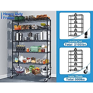 Shelves for Storage 2100LBS Capacity Wire Shelving Unit with 6 Tier Adjustable Shelf, 48" ×18" ×82" Heavy Duty Commercial Kitchen Metal Shelving for Restuarant, Pantry, Garage, Basement, Home Storage
