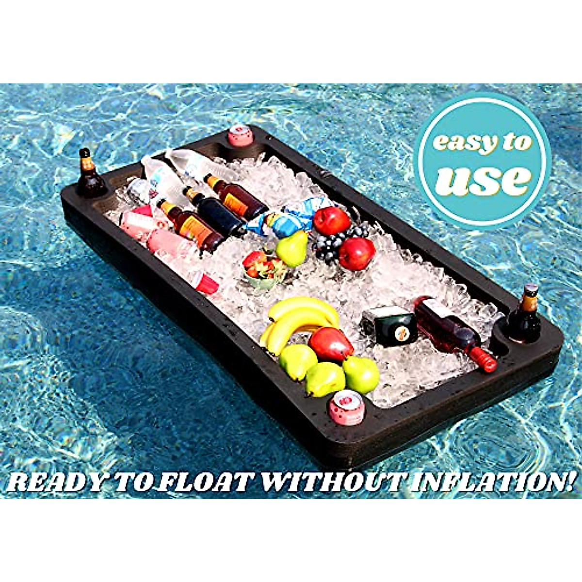 Polar Whale Large Floating Bar Table Serving Buffet Tray Drink Holders Swimming Pool Beach Party Float Breakfast Lounge Refreshment Durable Black Foam UV Resistant with Cup Holders 24 x 24 Inches