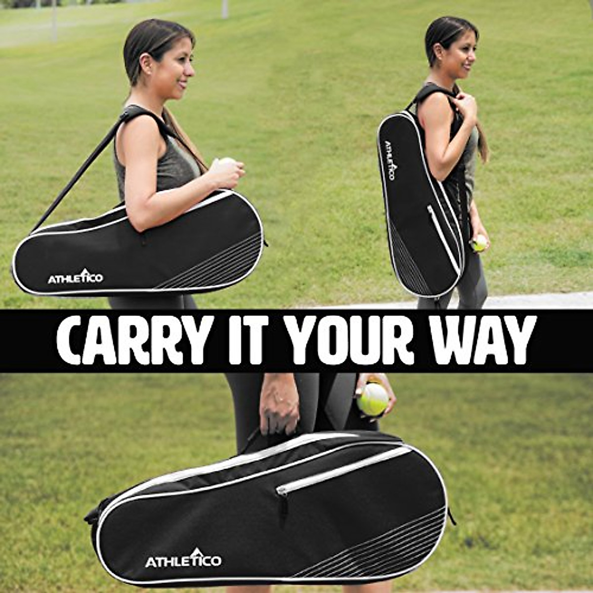 Athletico 3 Racquet Tennis Bag | Padded to Protect Rackets & Lightweight | Professional or Beginner Tennis Players | Unisex Design for Men, Women, Youth and Adults (Black)