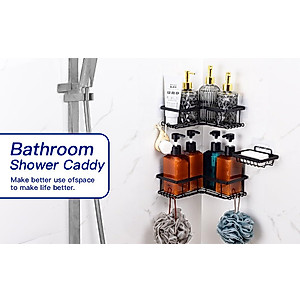 HQJUN Adhesive Shower Caddy, 3 Pack Rustproof Stainless Steel Bath Organizers With Large, Non drilling bathroom rack No Drilling Shelves for Bathroom Storage & Home Decor (Black)