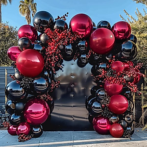 Black Red Balloons Black Burgundy Balloon Garland Metallic Black Balloon Arch Kit Thick Double Stuffed Balloons for Gothic Vampire Till Death Do Us Rip To Twenties Halloween Birthday Party Decorations