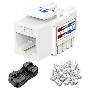 Cable Matters [UL Listed] 50-Pack 10Gbps Cat6 Keystone Jacks, RJ45 Keystone Jack, Ethernet Keystone Jack in White with Keystone Punch-Down Stand for Patch Panel and Wall Plate